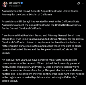 Assemblyman Bill Essayli Appointed U.S. Attorney In Los Angeles by ...